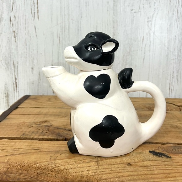 Dining | Vintage Cow Teapot Ceramic Decor Black White | Poshmark